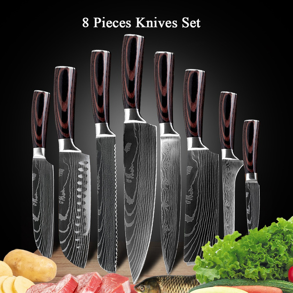8PCS Knife Set Kitchen Knife Stainless Steel Knife Chef Knife Carving ...
