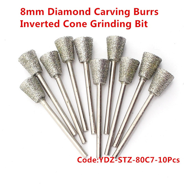ILOVETOOL 8mm Diamond Inverted Cone Grinding Bits C7 Cutting Burrs for ...