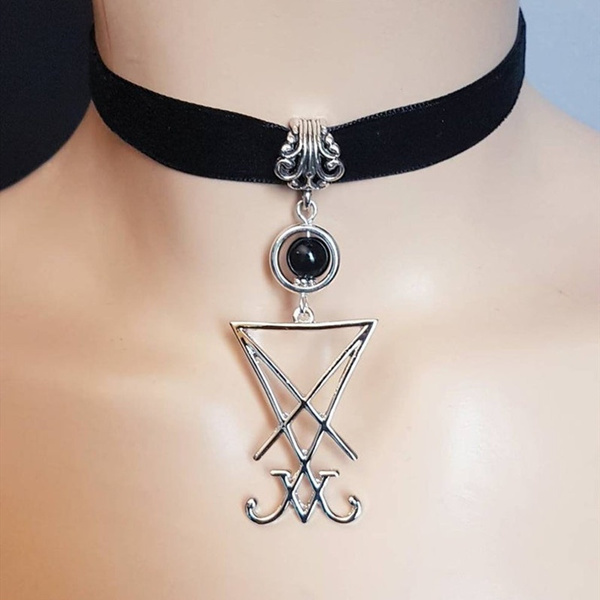 Lucifer Sigil choker, Gothic Satanic and Elegant black velvet choker ...