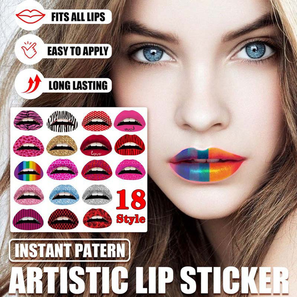 Instant Pattern Artistic Lip Sticker 3D Art Lips Sticker Glitter Pink ...