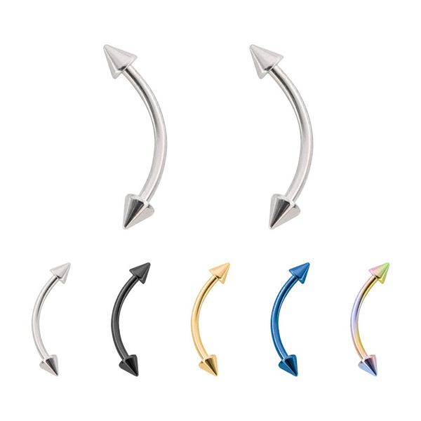 Alisouy 16g Colorful Spike Curved Eyebrow Barbell Piercing Stainless ...