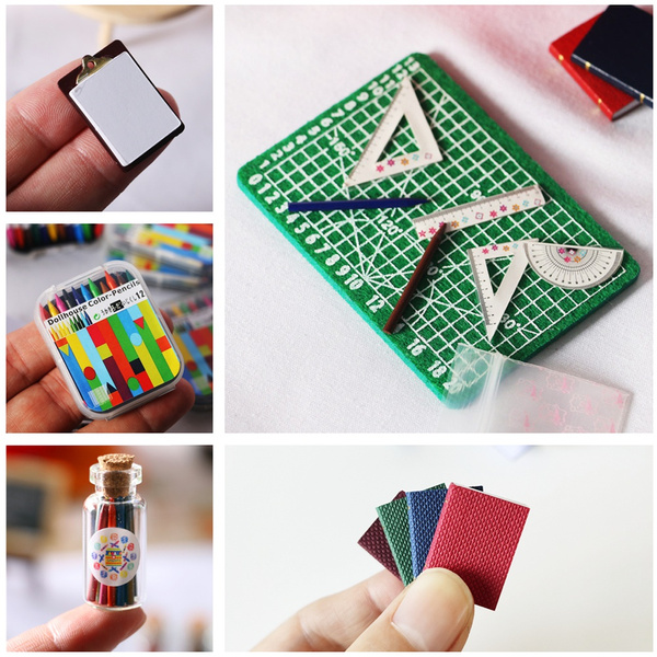 1:12 Dollhouse Mini Ruler/Writing Board/Color Pencil/Crayons/Palette ...