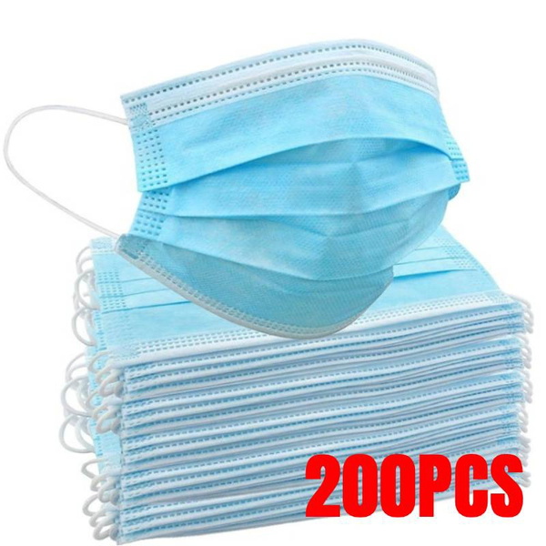 200PCS Blue Disposable Face Masks Protective 3-Ply Breathable ...