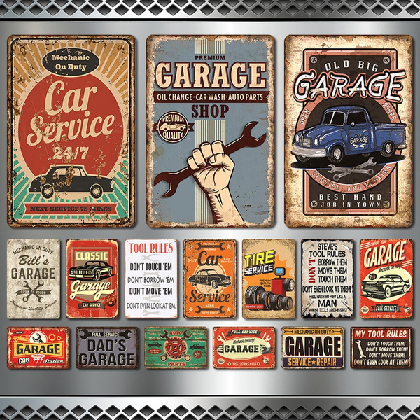 Retro Garage Gas Metal Tin Signs Garage Gas Station Tire Shop Bar Pub ...