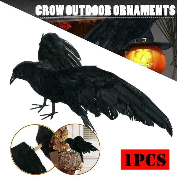 Halloween Black Crow Props Realistic Raven Spooky Feathered Crows House ...