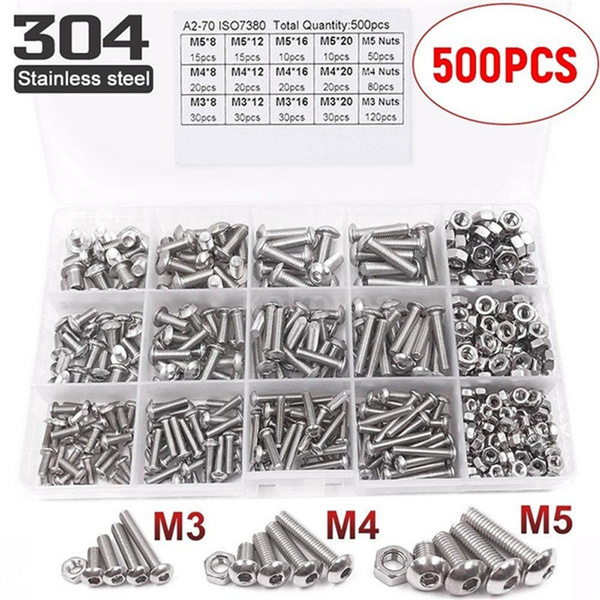 304 Stainless Steel M3/M4/M5 Bolts Mating Nuts Combination Set Hex ...