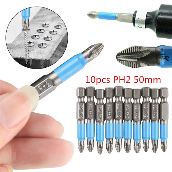10pcs Anti Slip Electric Hex Shank Magnetic 50mm PH2 Cross Head ...