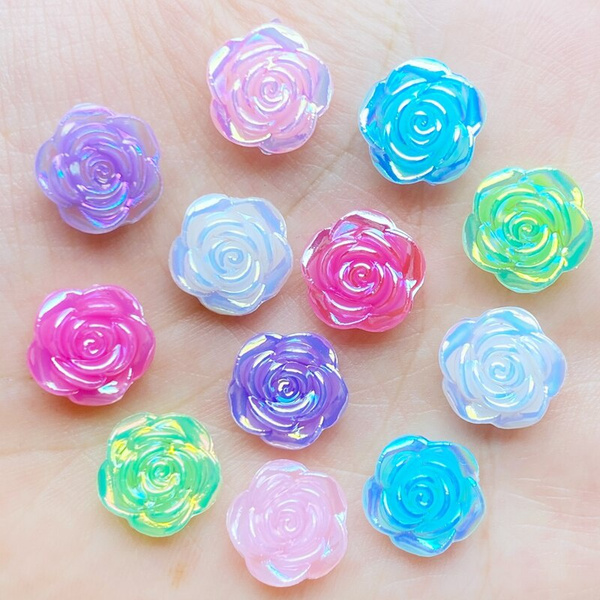 60pcs New Color Plated 12mm Flower Flat Back Resin Cabochon ...