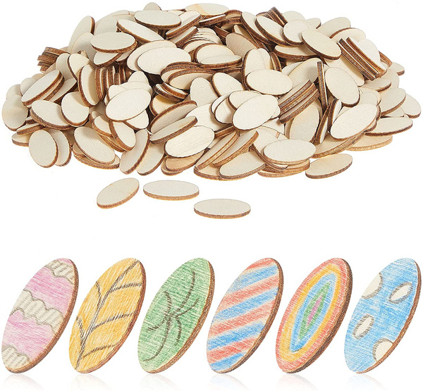 100 Pieces 0.9 x 0.47 Inch Wood Oval Shape Slices Unfinished Oval ...
