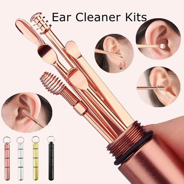 6 pieces/set of portable adult ear pick tool set stainless steel spiral ...