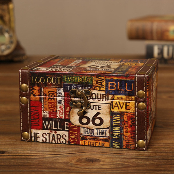 Vintage Jewelry Storage Box Antique Wooden Treasure Chest Letters ...