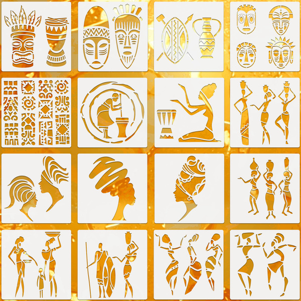 16 Pieces African Tribal Stencils African Women Dancers Tribal Painting ...