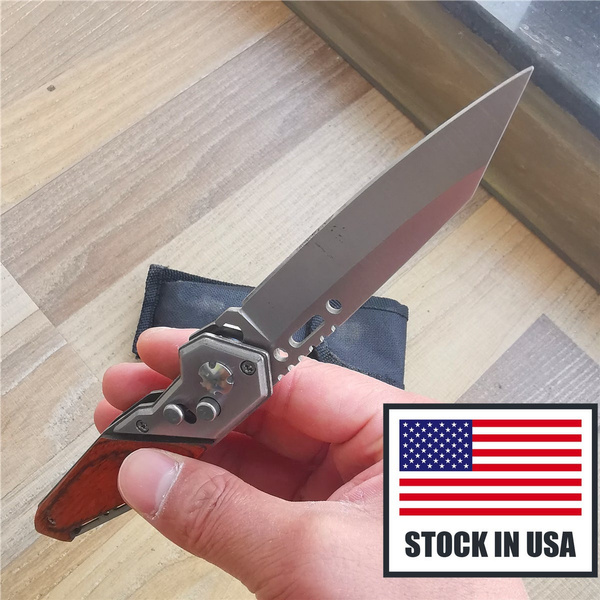 OTF AUTOMATIC KNIVES Spring Assisted Fast Open Knife Wood Handle Pocket ...