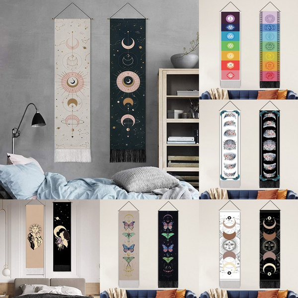 Moon Phase Tapestry Wall Hanging Lunar Eclipse Cycle Tassel Carpet Sun ...
