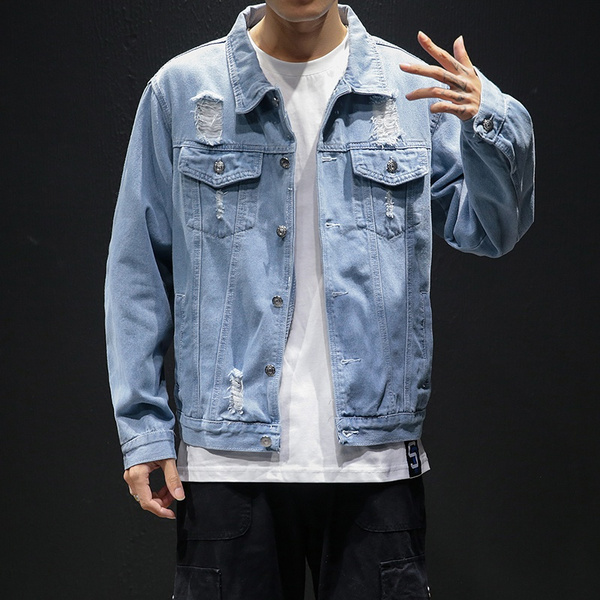 New Mens Hole Denim Jacket Coat Male Outwear Jaqueta Masculino Jeans ...