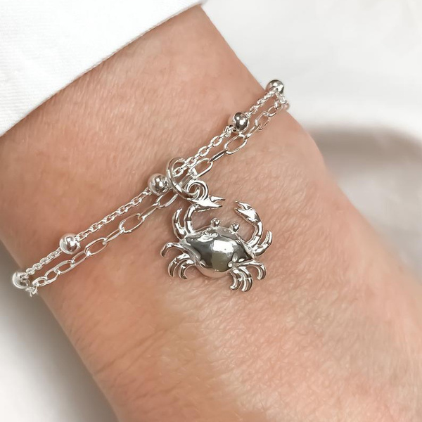 Sterling Silver Crab Bracelet | Double Chain Crab Bracelet | Sterling ...