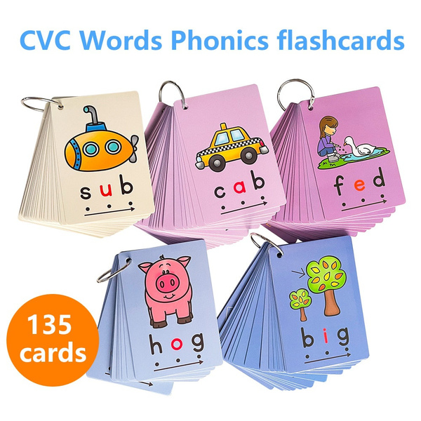 135 cards Phonics CVC Words flashcards Sight Word Flash Cards Toddler ...
