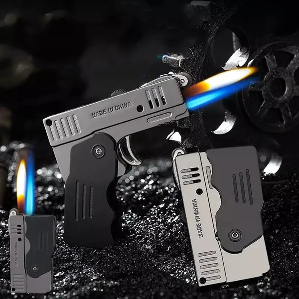 Two Flame Deformation Pistol Lighter Creative Torch Turbo Gas Lighters ...