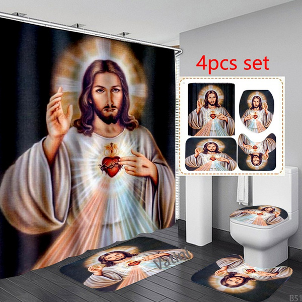 1/3/4 Pieces Shower Curtains Sets Shower Curtain Kits Bathroom Set Jesus heart 3D Print ...