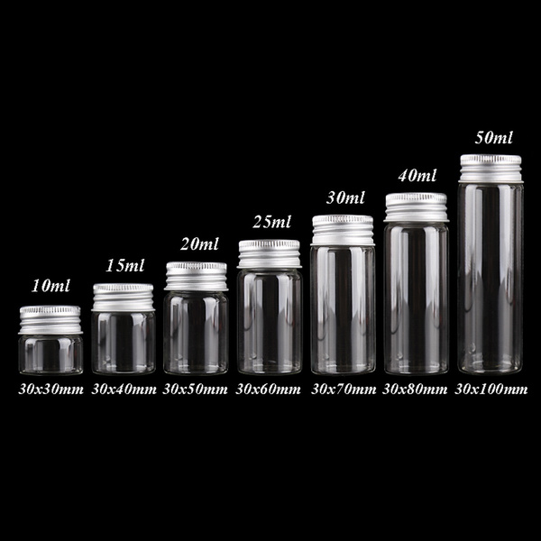 5 Pieces 10ml/15ml/20ml/25ml/30ml/40ml/50ml Transparent Glass Perfume Spice Bottles Tiny Jars ...