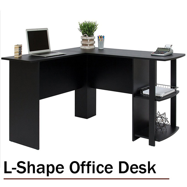 L-Shape Wood Office Computer Desk Study Writing Corner Table w/ Book ...