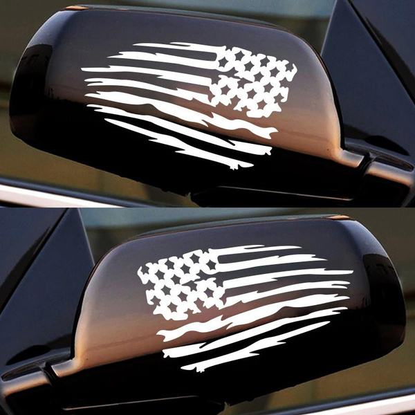 2PCS 1 Pair Mirrored Tattered American Flag Decal Fashion Car Sticker ...