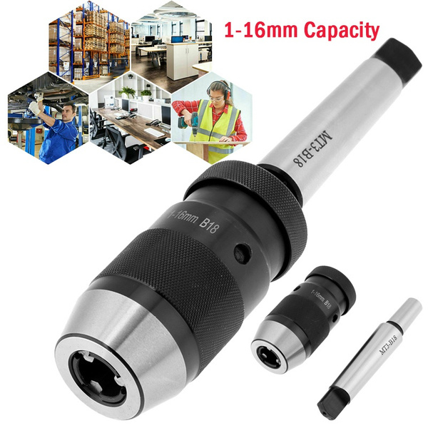 Keyless Drill Chuck 1-16mm Capacity 45# Steel Self Tighten Keyless Lathe Drill Chuck With MT3 ...