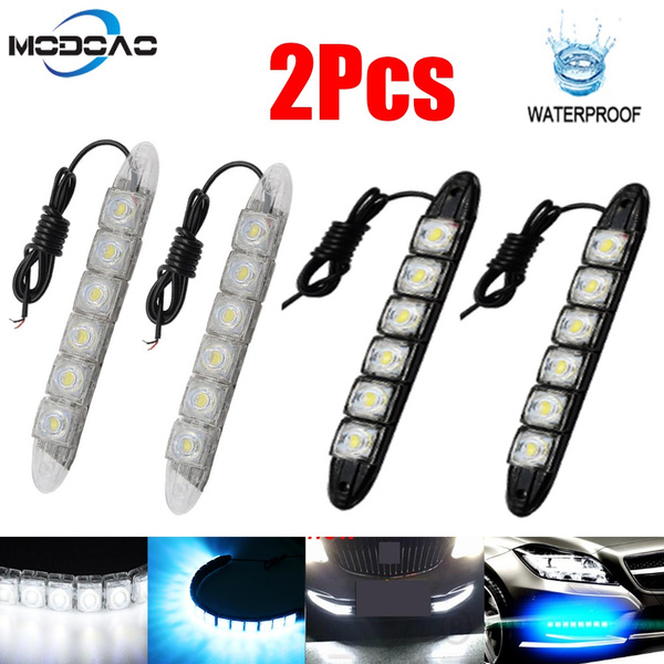 2PCS Led Car Daytime Running Light Flexible 6Led Waterproof Driving Fog Lamp White Blue Warning ...