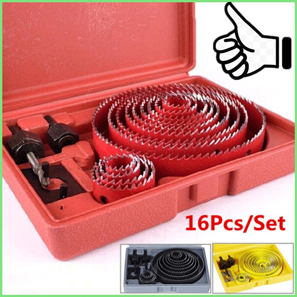 16Pcs Hole Saw Set 19-127mm Carbon Steel Holesaw Wood Boring Kit Hole ...
