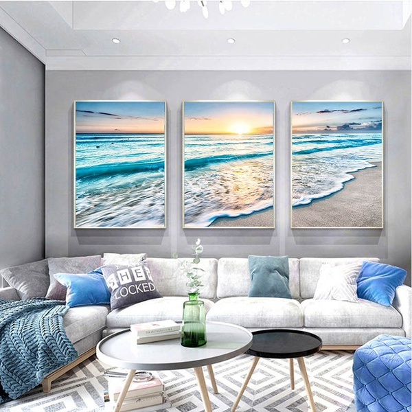 Blue Sea Beach Coastal Sunrise Photography Canvas Poster Seascape ...