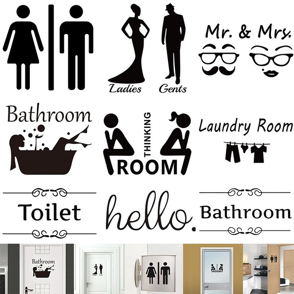 2Pcs Toilet Entrance Sign Door Stickers Bathroom Removable Cute Door ...