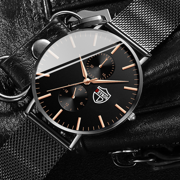 Fashion Men's Luxury Black Business Watch Slim Large Dial Stainless ...