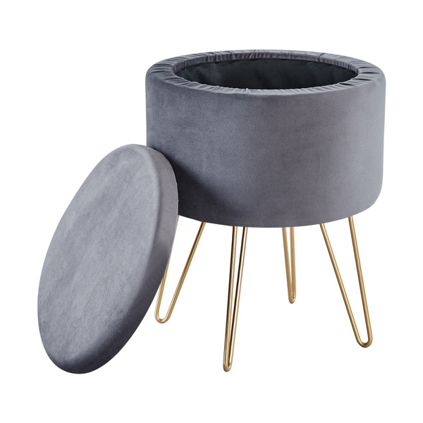 Round Velvet Footrest Stool Ottoman, Upholstered Vanity Chair Pouffe ...