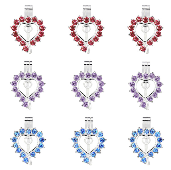 10pcs Bright Silver Heart Shape Pearl Cage Locket Pendants Aromatherapy ...