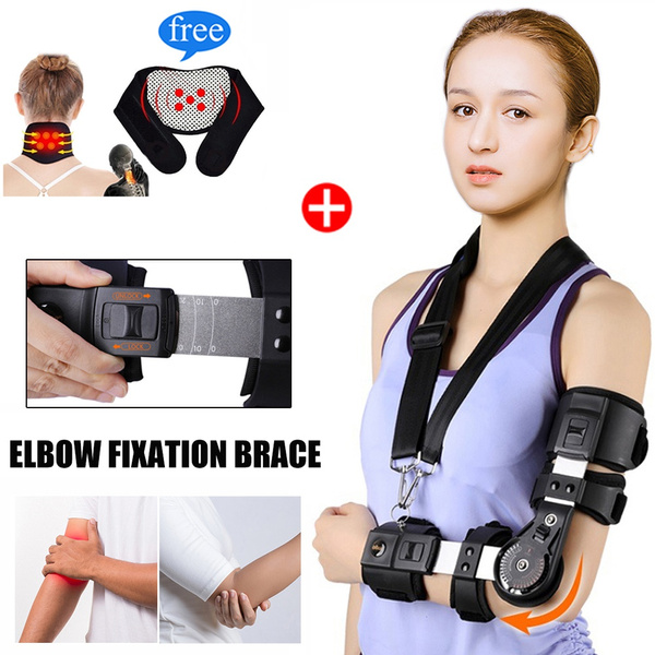 Left Right Hinged Elbow Brace with Strap, Adjustable Post OP Elbow ...