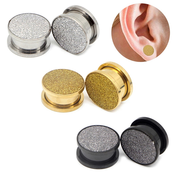 2pc Stainless Steel Frosted Sandblast Top Screw Fit Ear Plugs Gauge Ear ...