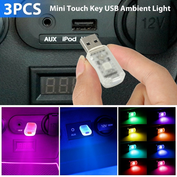 3x Mini LED USB Car Interior Light Touch Key Atmosphere Ambient Lamp ...