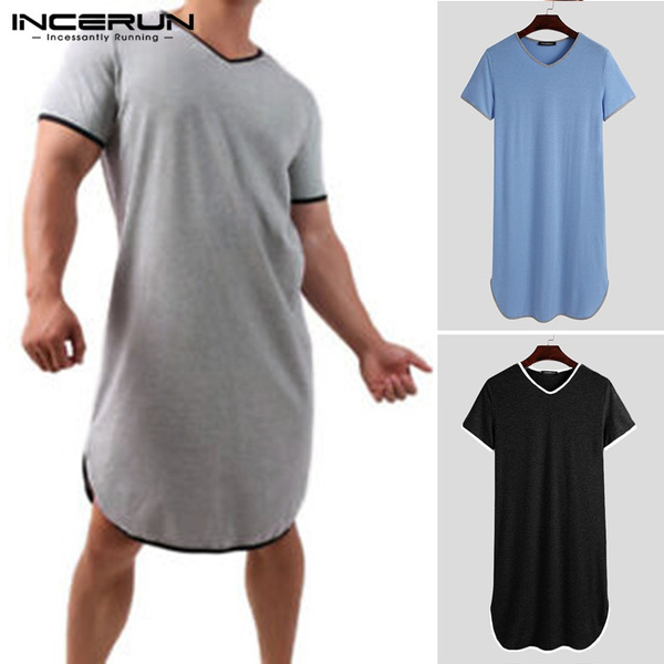 Comfy Robe Men V-neck Short Sleeve Sleep Night Wear Gown Pajamas Home ...