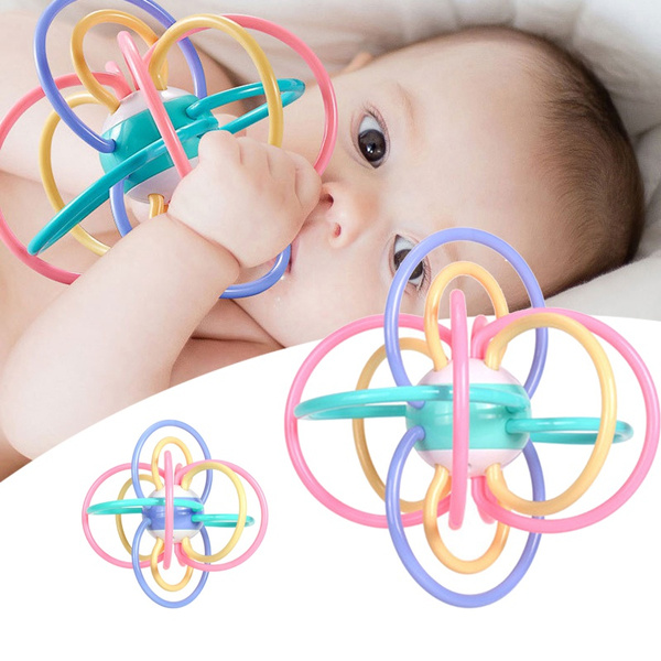 Newborn Baby Rattle Teether Ball Soft Teething Shaker Toy Colorful ...