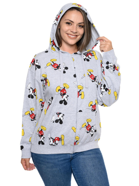 Mickey Mouse Zip Hoodie Sweatshirt All-Over Print Gray Women's Plus ...