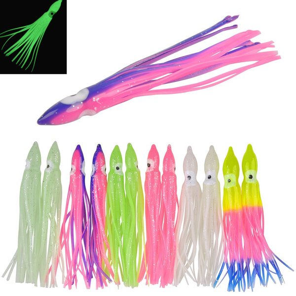 60Pcs Luminous Octopus Lure Soft Squid Skirts Jig Rigging Rubber Artificial Saltwater Tuna ...