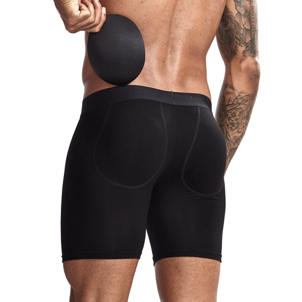Mens Package and Butt Padded Underwear Enhancing Boxer Briefs Long ...