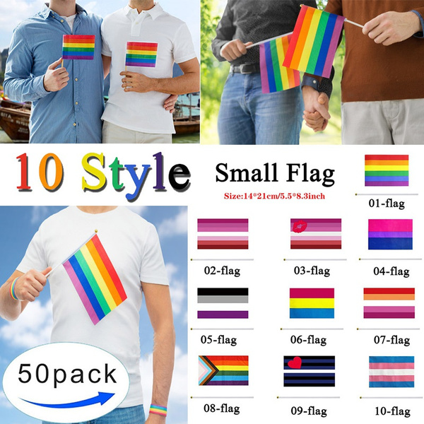 50PCS Rainbow Hand Waving Flag Lgbt Striped Gay Flag 14x21cm Bi Bisexual Pride Flag Lesbian ...