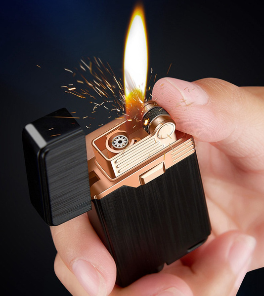 Metal Gas Lighter Turbo Jet Torch Windproof Two Flames Inflatable ...