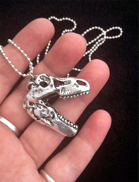 Handmade T-Rex Dinosaur Skull Pendant Long Necklace 24”inch Chain T Rex ...