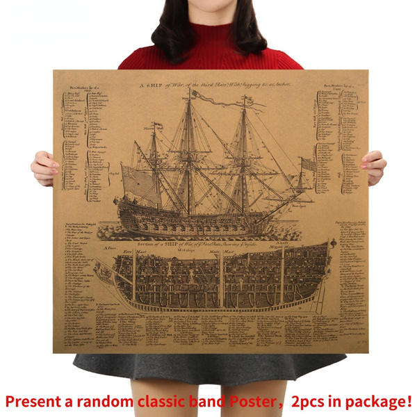 Great Maritime Era Ancient Warship Design Drawings Vintage Posters ...