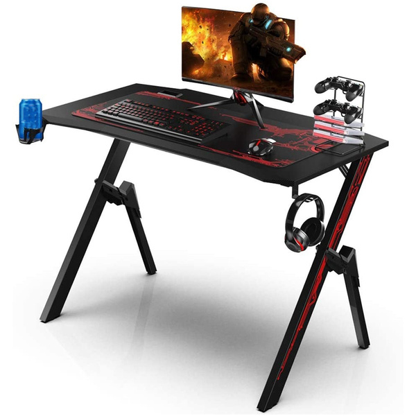 Ergonomic Gaming Desk with Large Surface R-Shaped Stable Leg Carbon ...