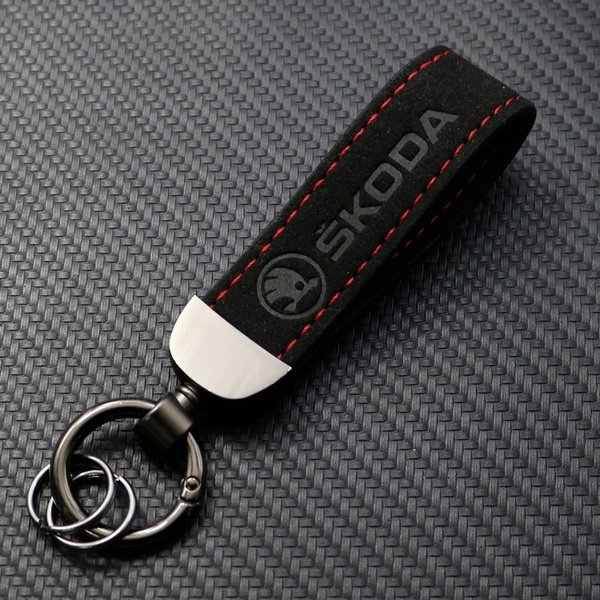Car Logo Alcantara Key Chain 3D Key Case for Skoda Octavia A5 A7 Fabia ...