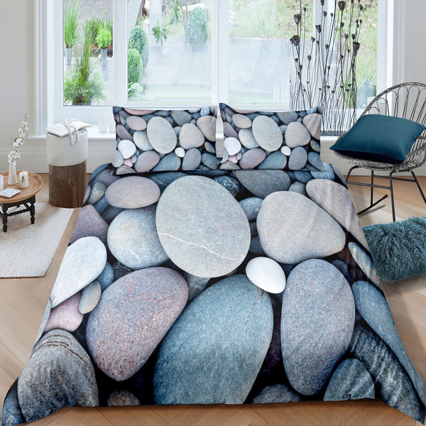 Pebbles Comforter Cover Stone Pattern Duvet Cover Gray Stones Quilt ...