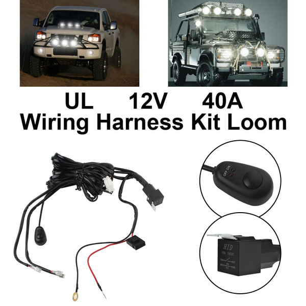 Universal 12V 40A Car Fog Light Wiring Harness Kit Loom For LED Work ...